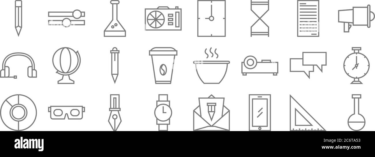 school line icons. linear set. quality vector line set such as flask, smartphone, watch, pie ...