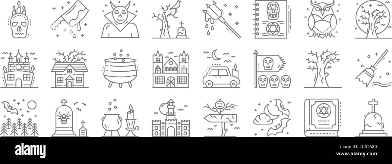 spooky halloween line icons. linear set. quality vector line set such ...