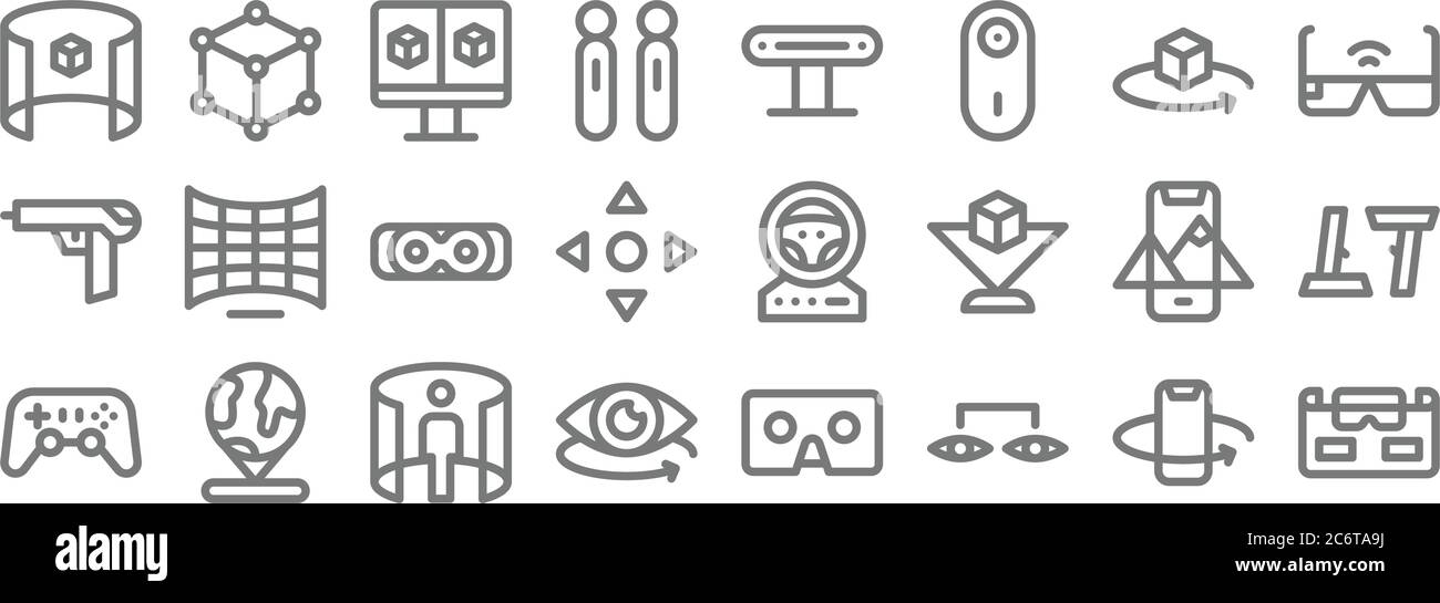 virtual reality line icons. linear set. quality vector line set such as vr glasses, connection ...