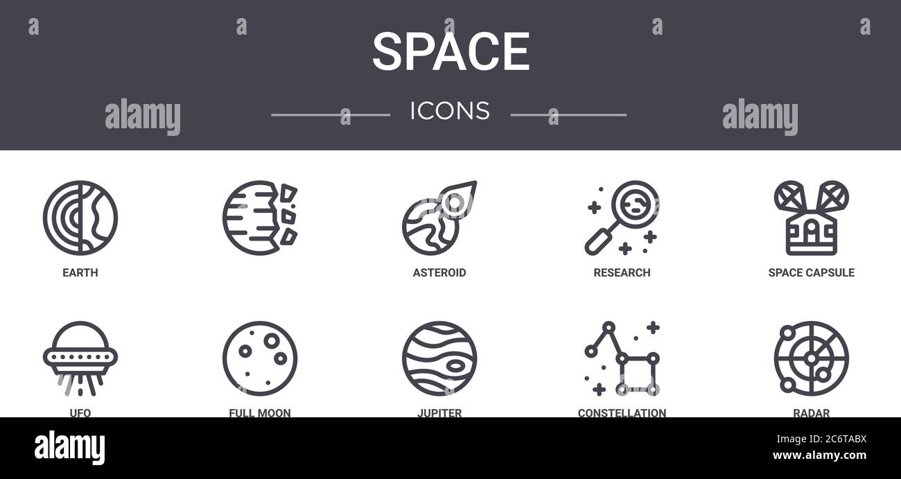 space concept line icons set. contains icons usable for web, logo, ui ...