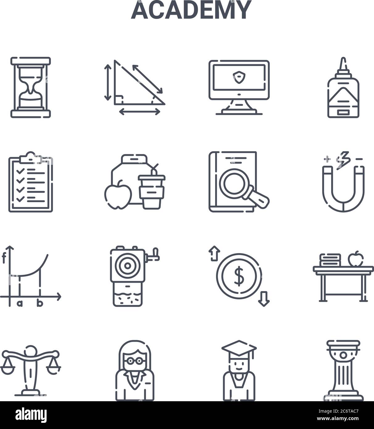 set of 16 academy concept vector line icons. 64x64 thin stroke icons ...