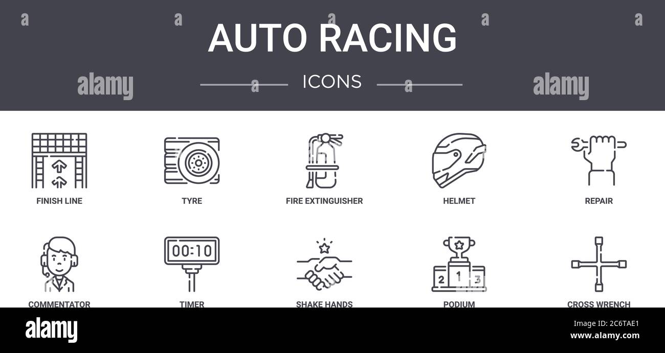 auto racing concept line icons set. contains icons usable for web, logo ...