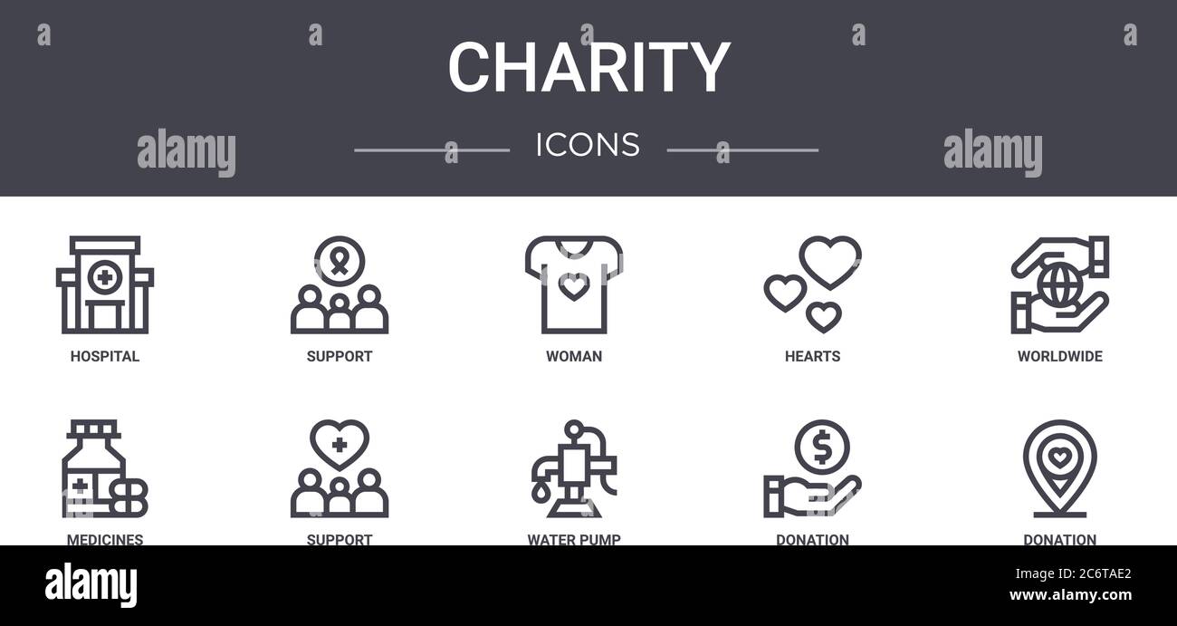 charity concept line icons set. contains icons usable for web, logo, ui ...
