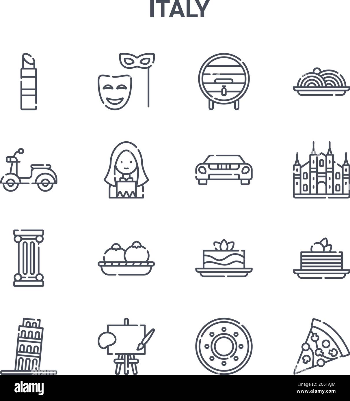 set of 16 italy concept vector line icons. 64x64 thin stroke icons such ...