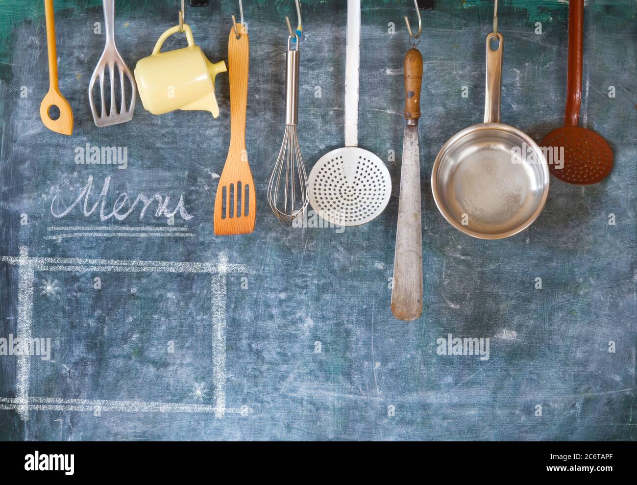 Kitchen utensils for commercial kitchen and menu template, restaurant ...