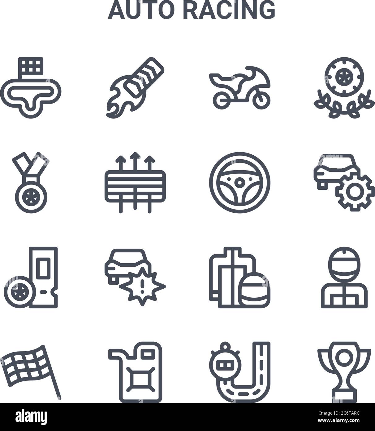 set of 16 auto racing concept vector line icons. 64x64 thin stroke ...