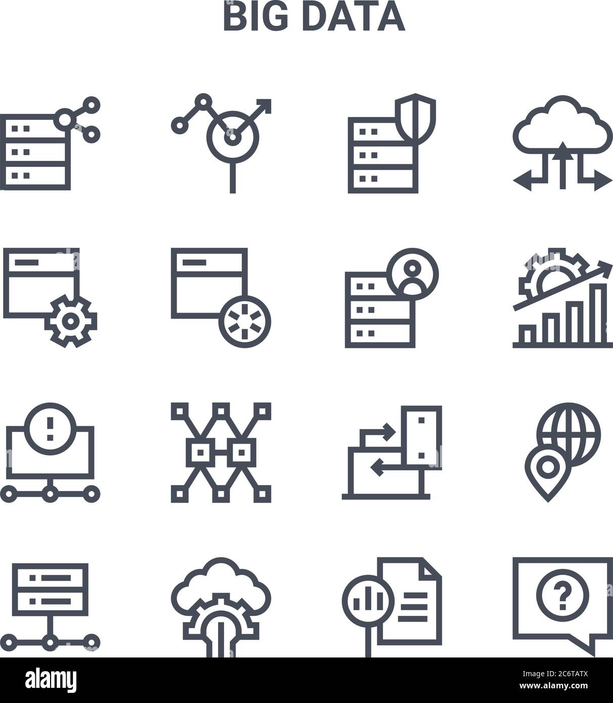 set of 16 big data concept vector line icons. 64x64 thin stroke icons ...