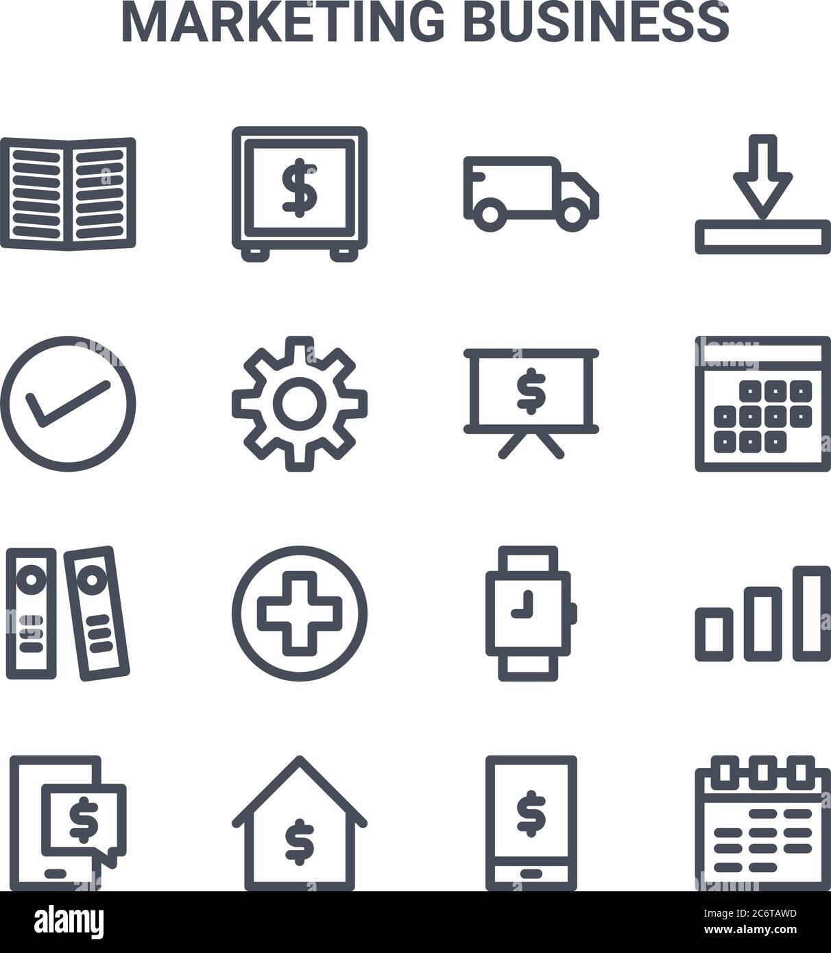 set of 16 marketing business concept vector line icons. 64x64 thin ...
