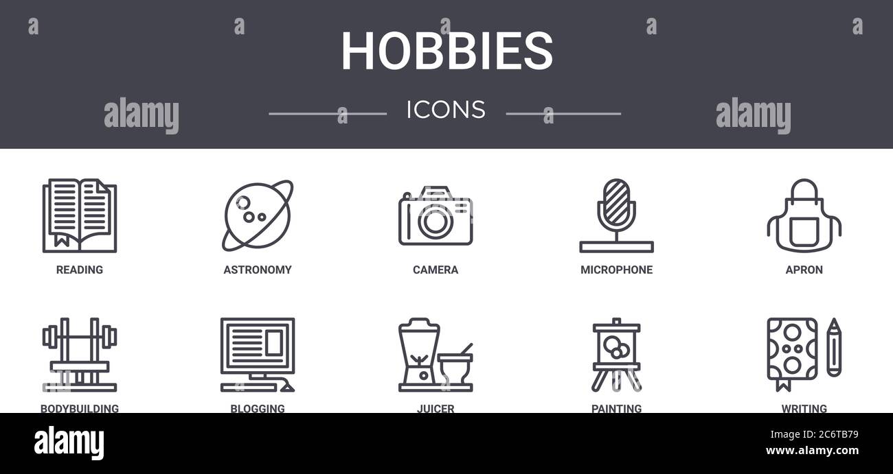 hobbies concept line icons set. contains icons usable for web, logo, ui ...