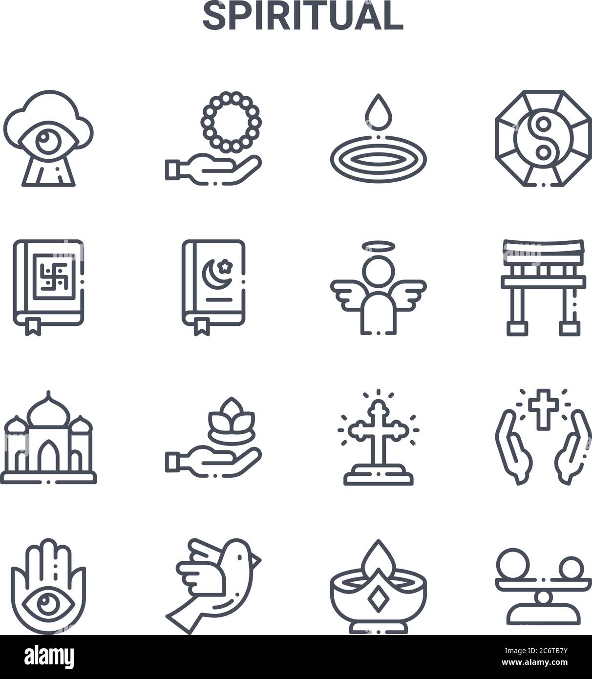 set of 16 spiritual concept vector line icons. 64x64 thin stroke icons ...