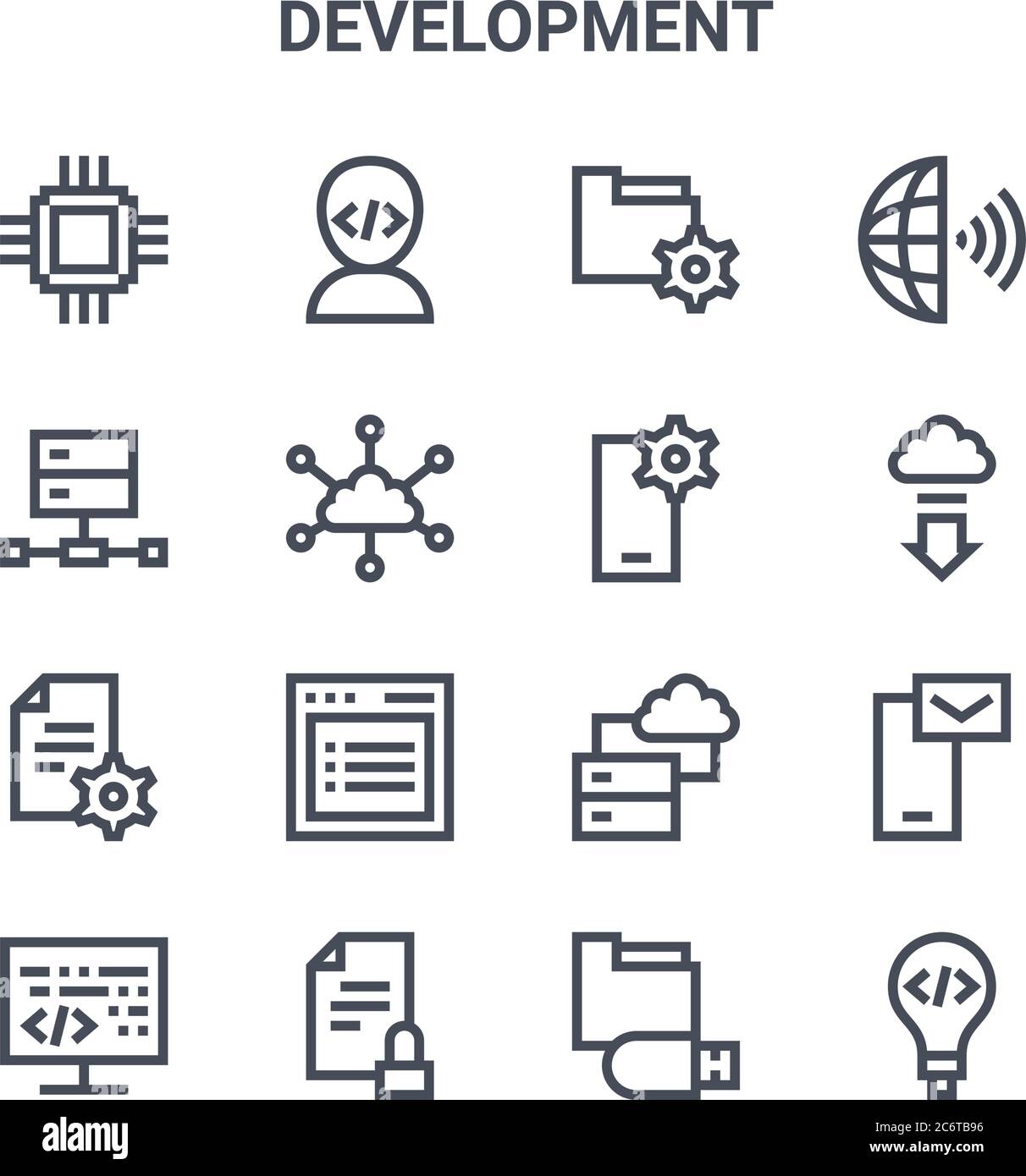 set of 16 development concept vector line icons. 64x64 thin stroke ...