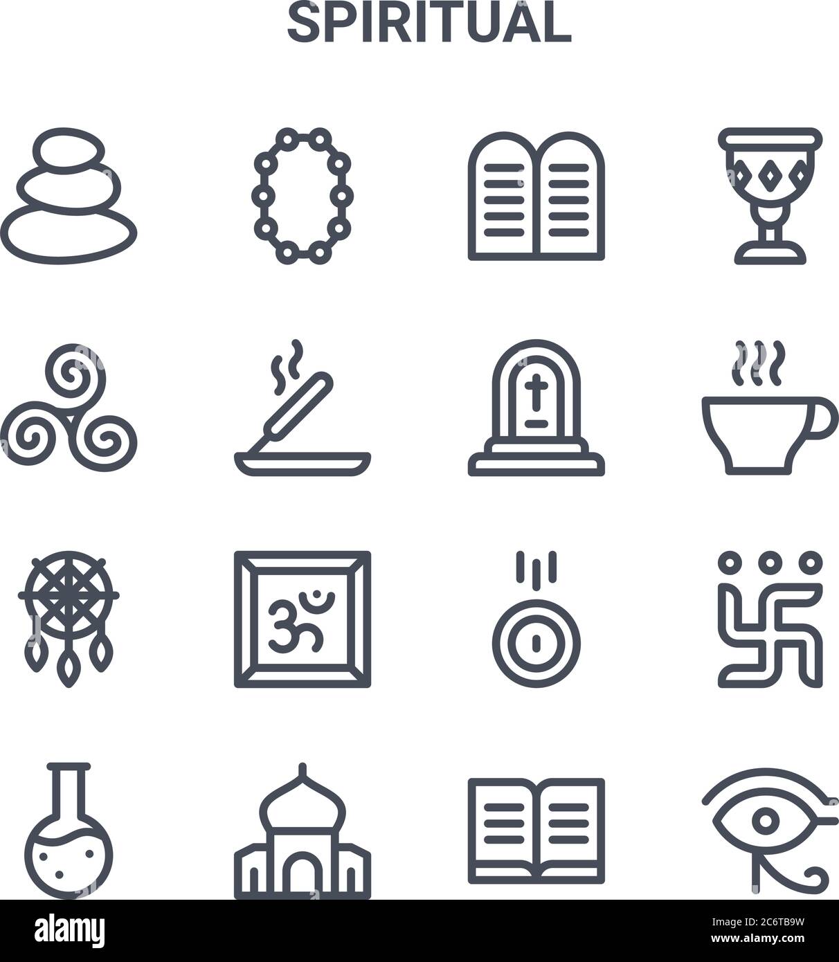 set of 16 spiritual concept vector line icons. 64x64 thin stroke icons ...