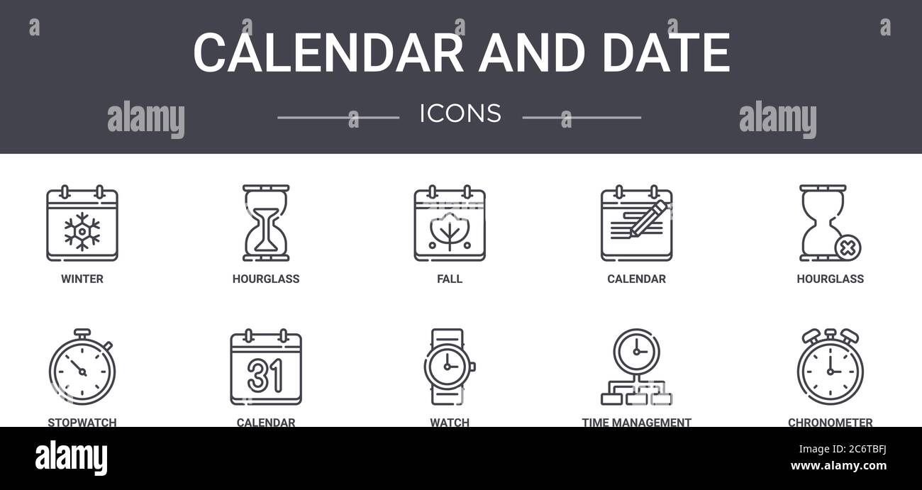 calendar and date concept line icons set. contains icons usable for web ...