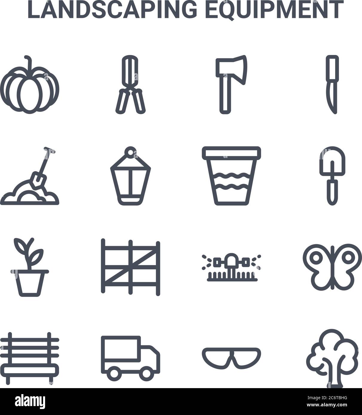 set of 16 landscaping equipment concept vector line icons. 64x64 thin ...