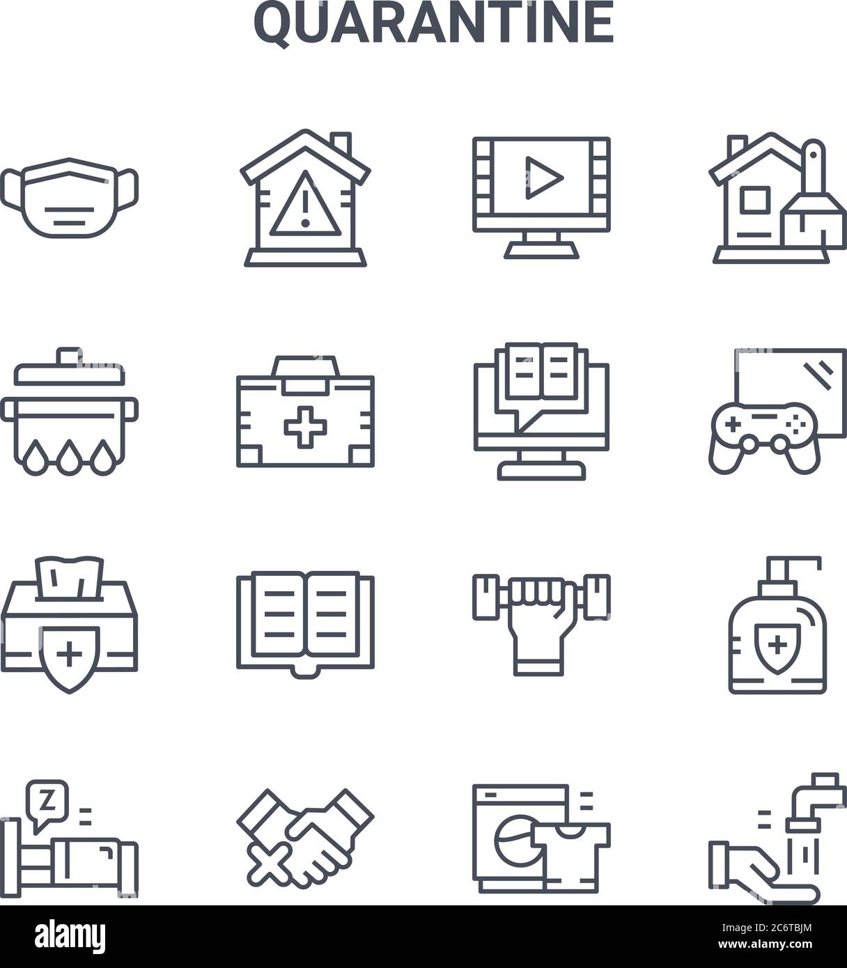 set of 16 quarantine concept vector line icons. 64x64 thin stroke icons ...