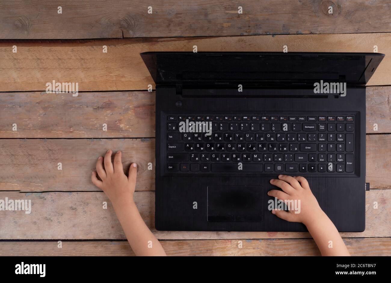 Kid reading online in computer, flat lay and place for text Stock Photo ...