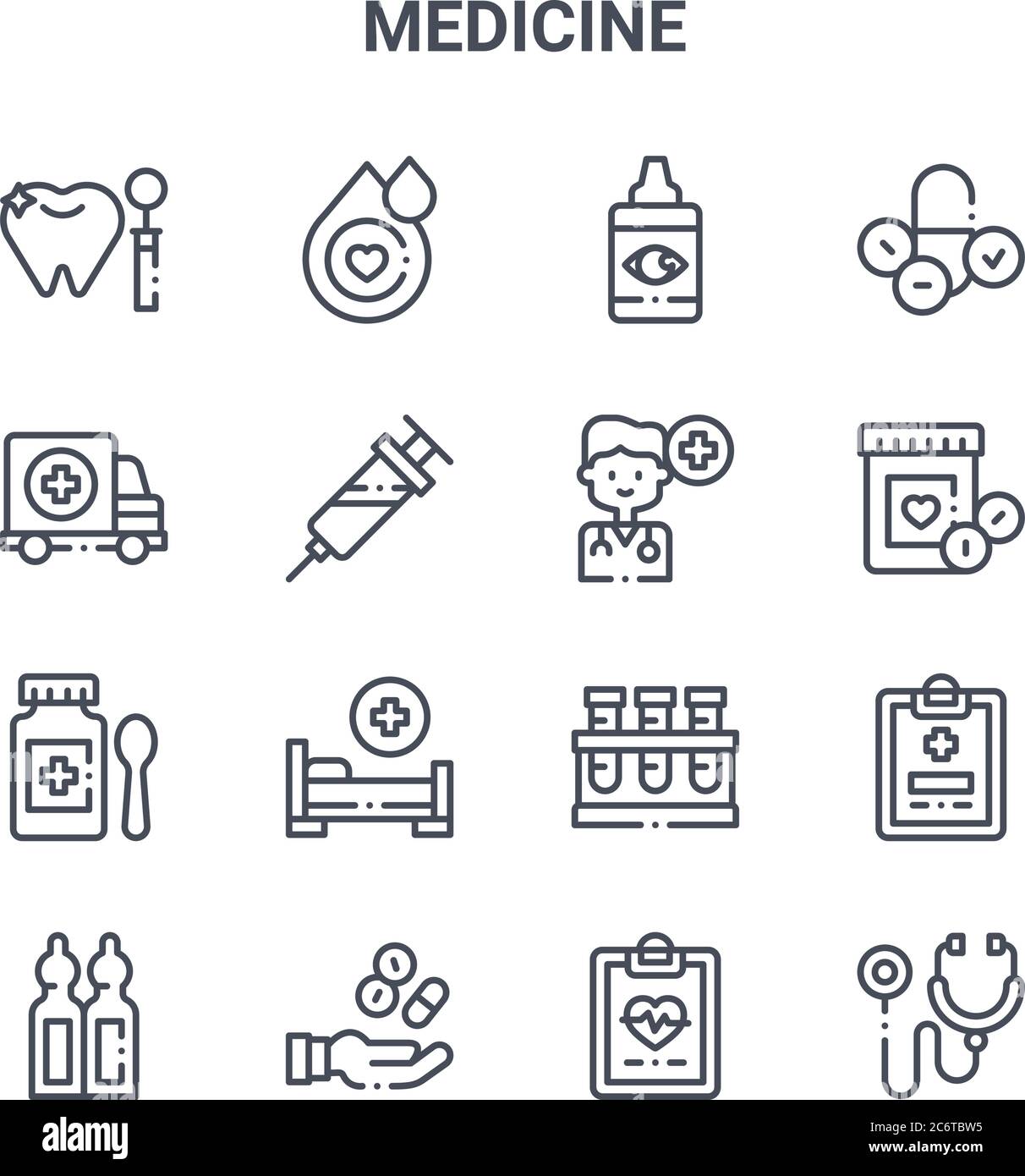 set of 16 medicine concept vector line icons. 64x64 thin stroke icons ...