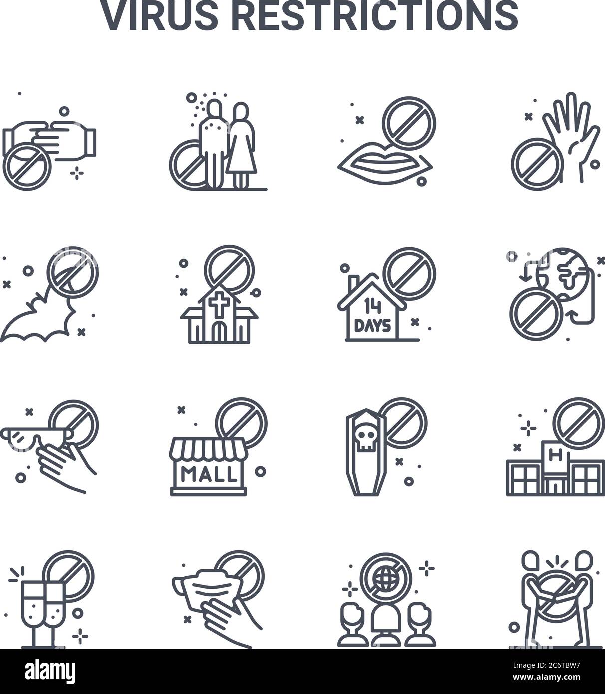 set of 16 virus restrictions concept vector line icons. 64x64 thin ...