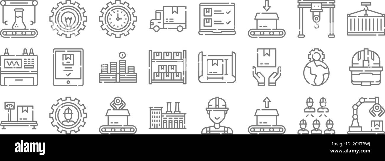 mass production line icons. linear set. quality vector line set such as ...