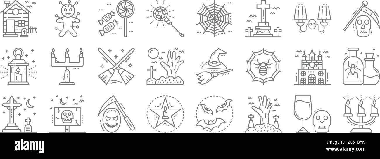 spooky halloween line icons. linear set. quality vector line set such ...