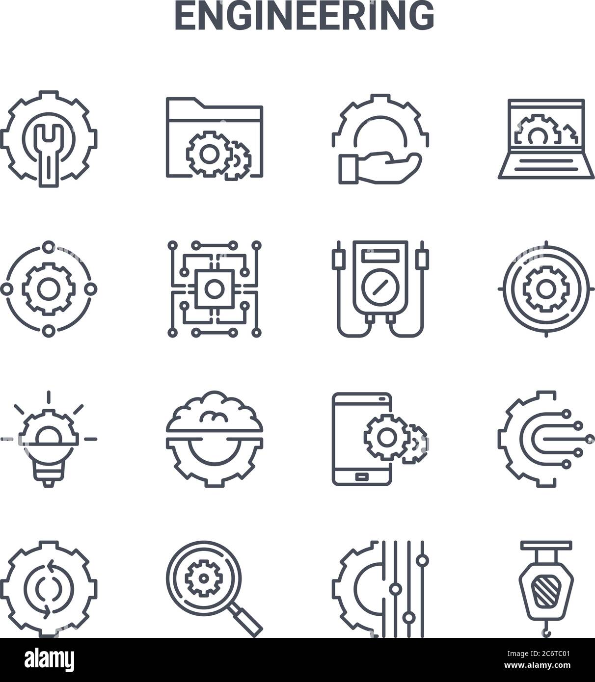 set of 16 engineering concept vector line icons. 64x64 thin stroke ...