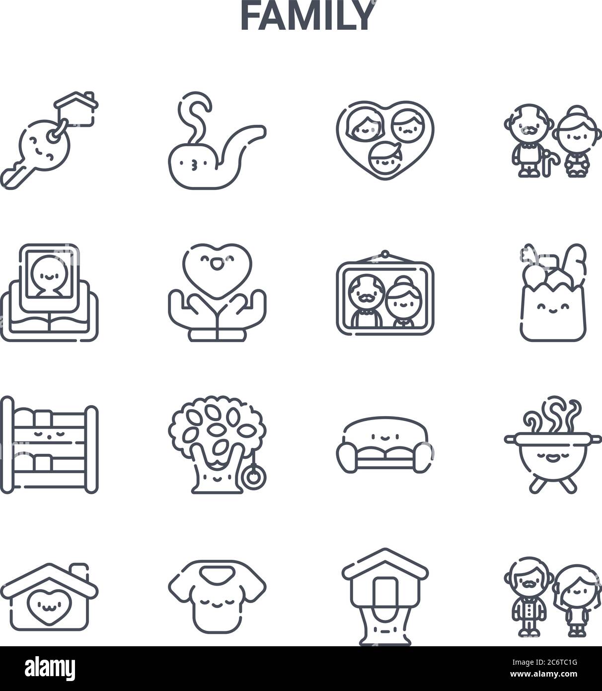 set of 16 family concept vector line icons. 64x64 thin stroke icons ...