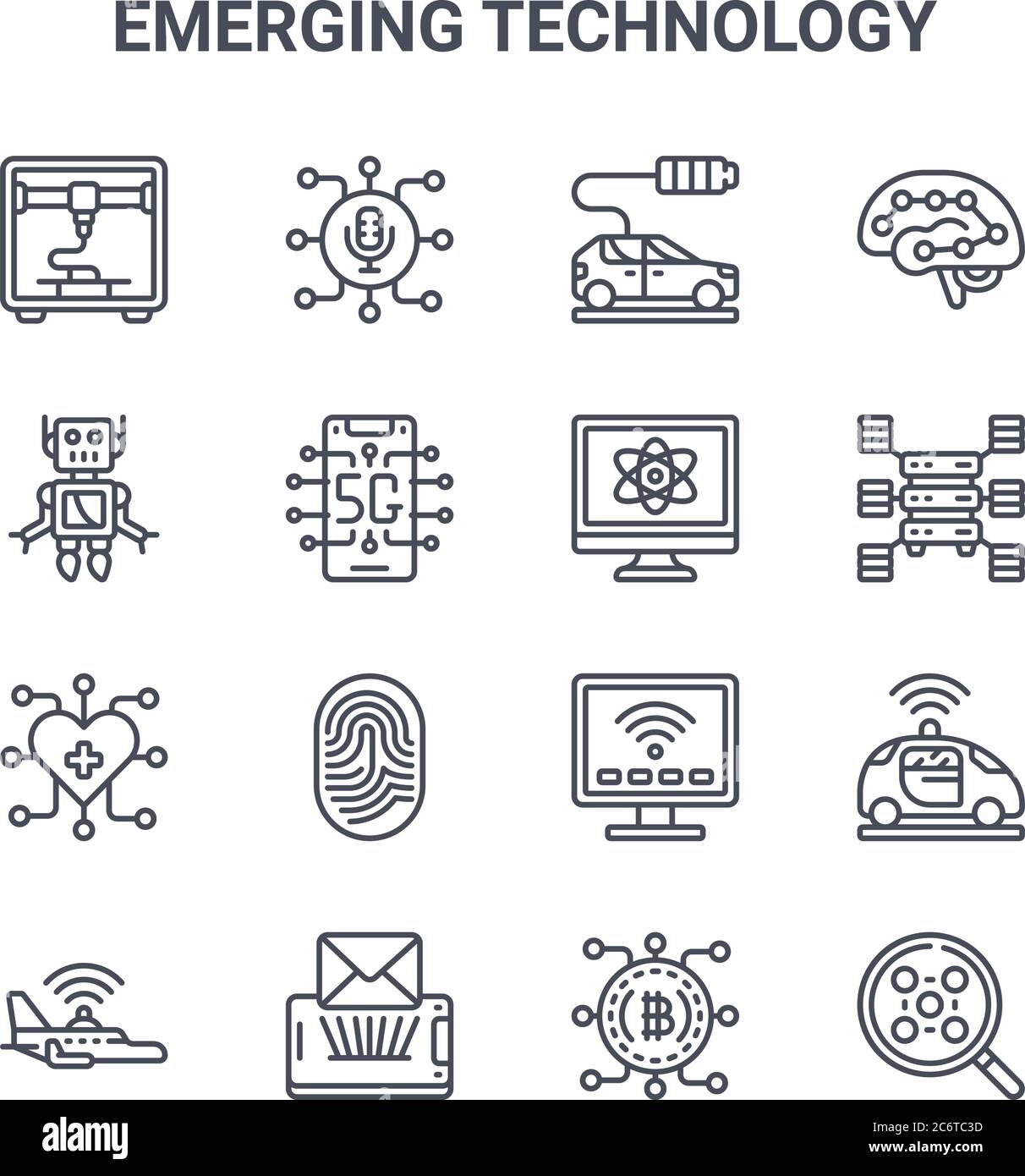 set of 16 emerging technology concept vector line icons. 64x64 thin ...