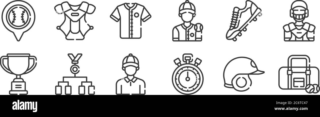 12 set of linear baseball icons. thin outline icons such as baseball ...