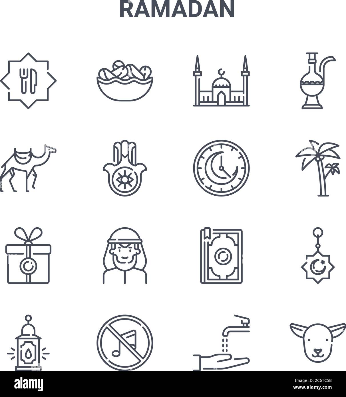 set of 16 ramadan concept vector line icons. 64x64 thin stroke icons ...