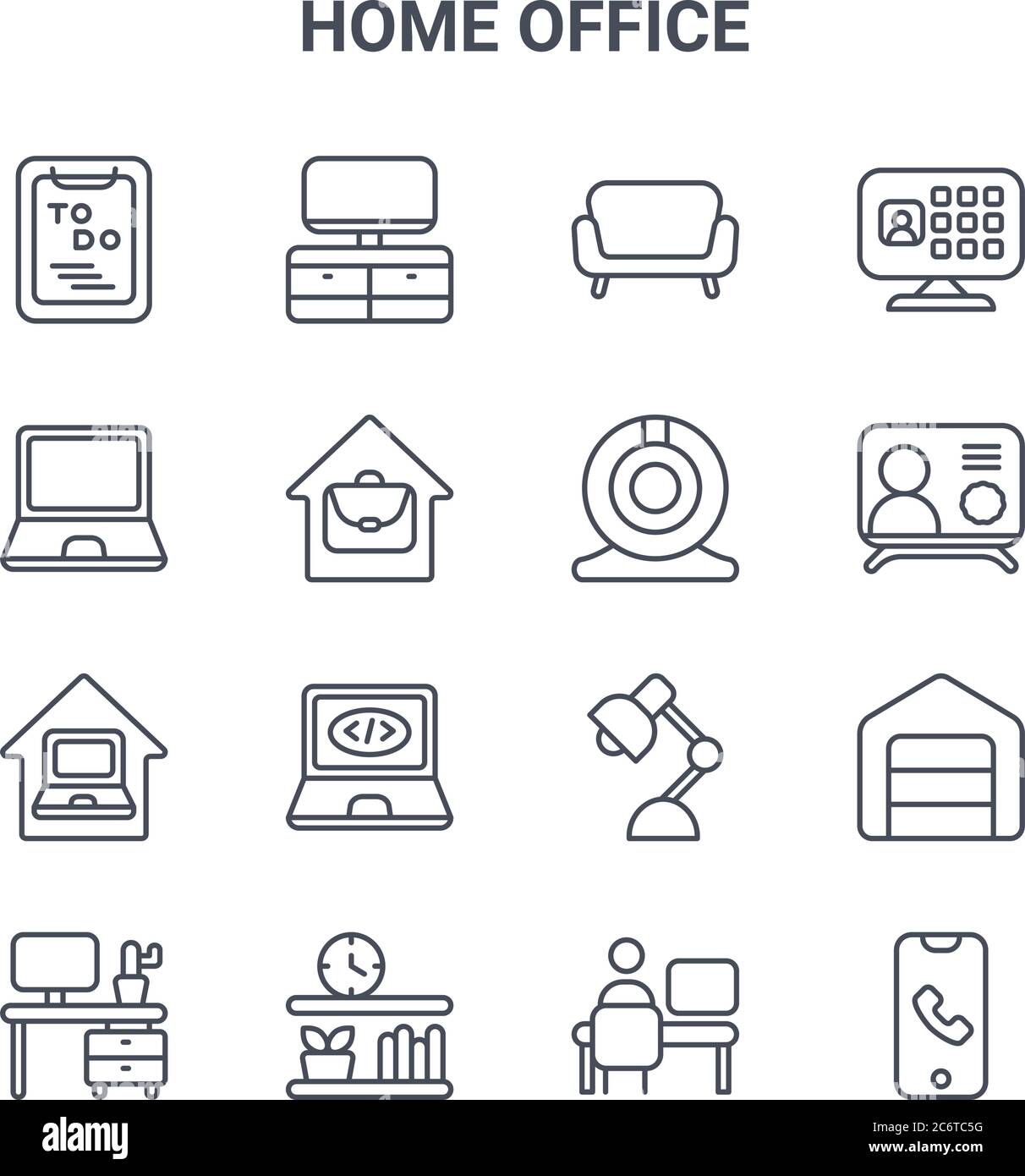set of 16 home office concept vector line icons. 64x64 thin stroke ...