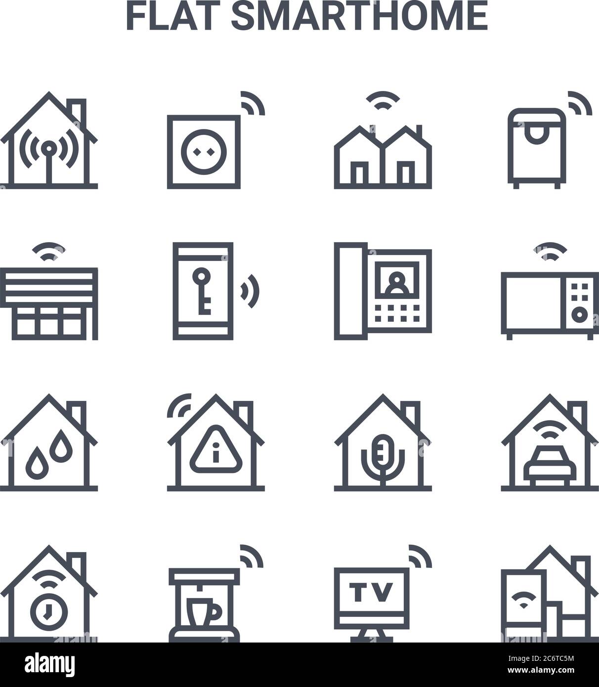 set of 16 flat smarthome concept vector line icons. 64x64 thin stroke ...