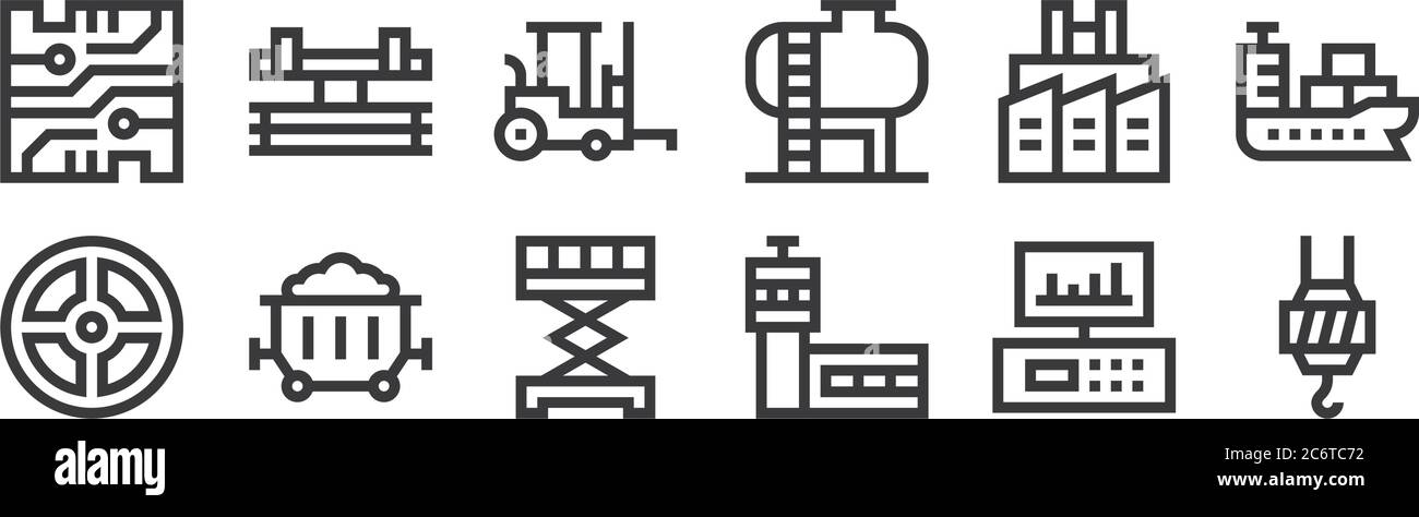 12 set of linear industrial process icons. thin outline icons such as ...