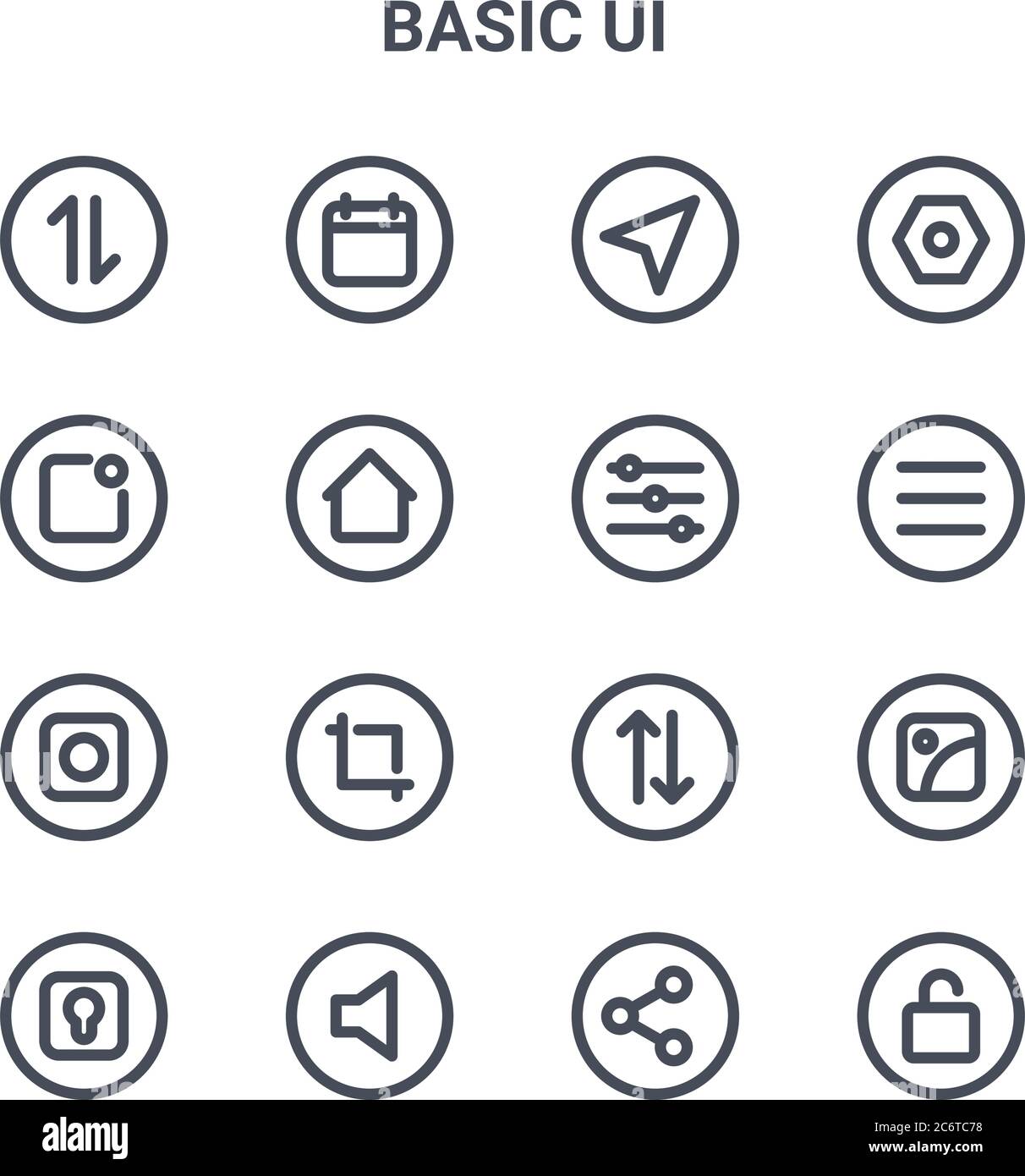 set of 16 basic ui concept vector line icons. 64x64 thin stroke icons ...