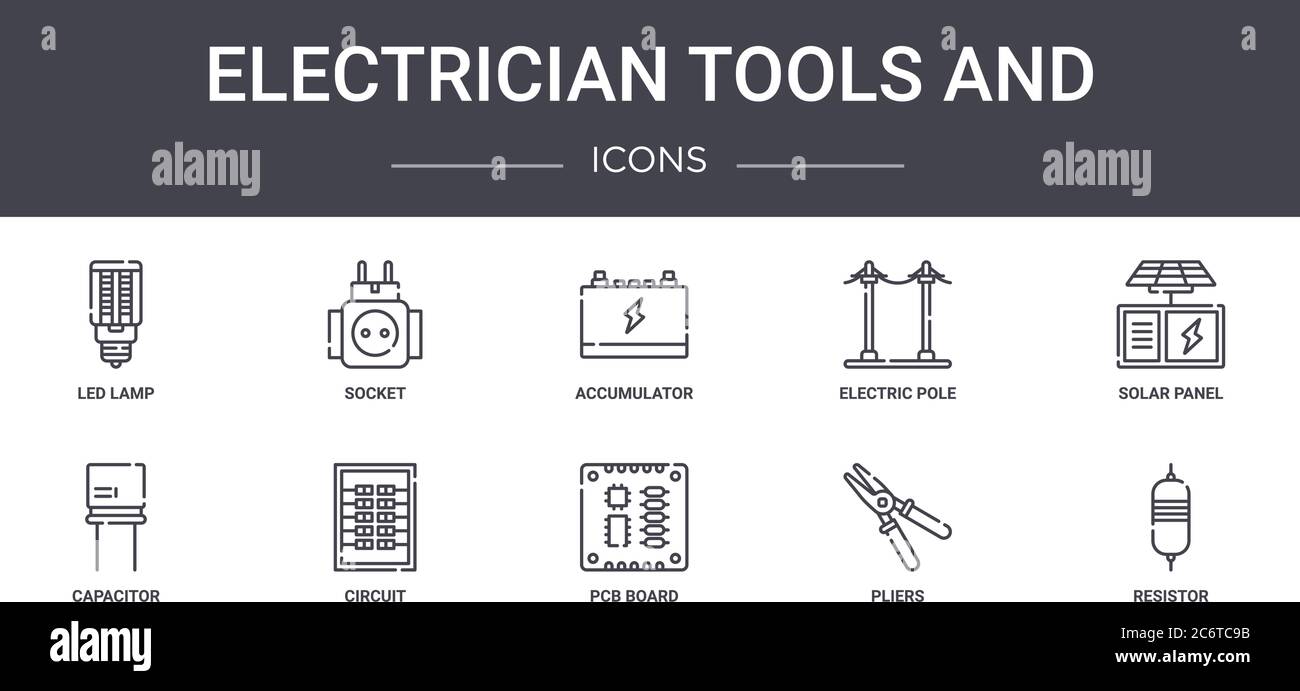 electrician tools and concept line icons set. contains icons usable for ...