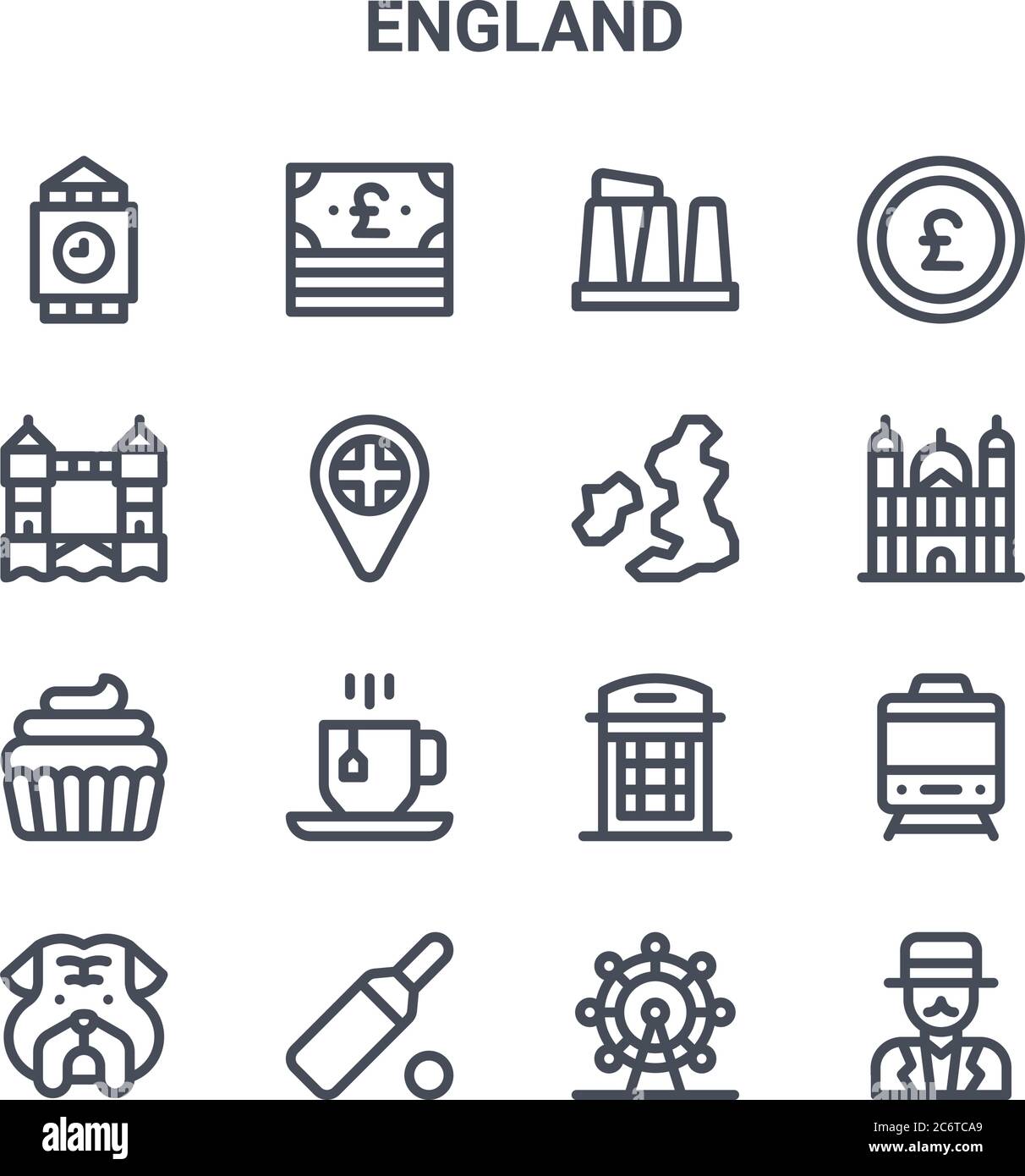 set of 16 england concept vector line icons. 64x64 thin stroke icons ...