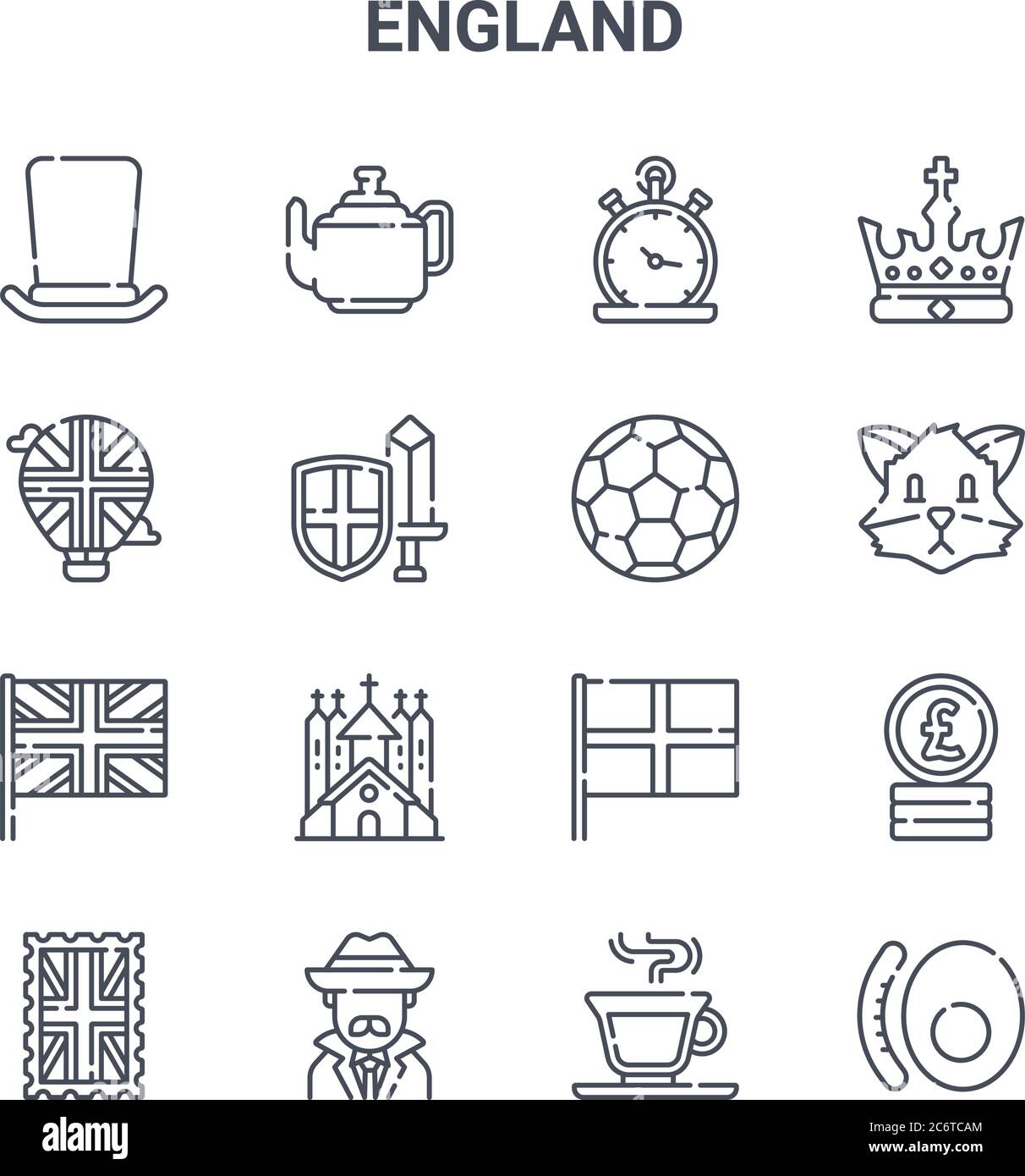 set of 16 england concept vector line icons. 64x64 thin stroke icons ...