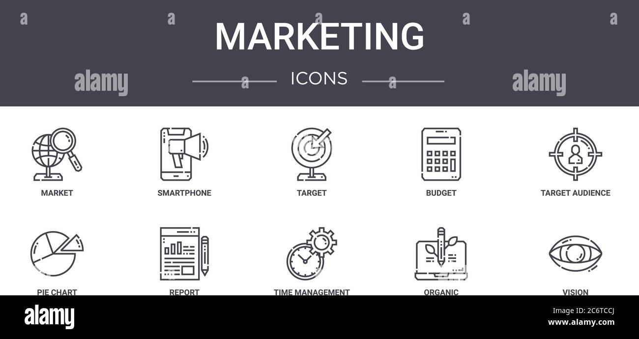 marketing concept line icons set. contains icons usable for web, logo, ui/ux such as smartphone ...