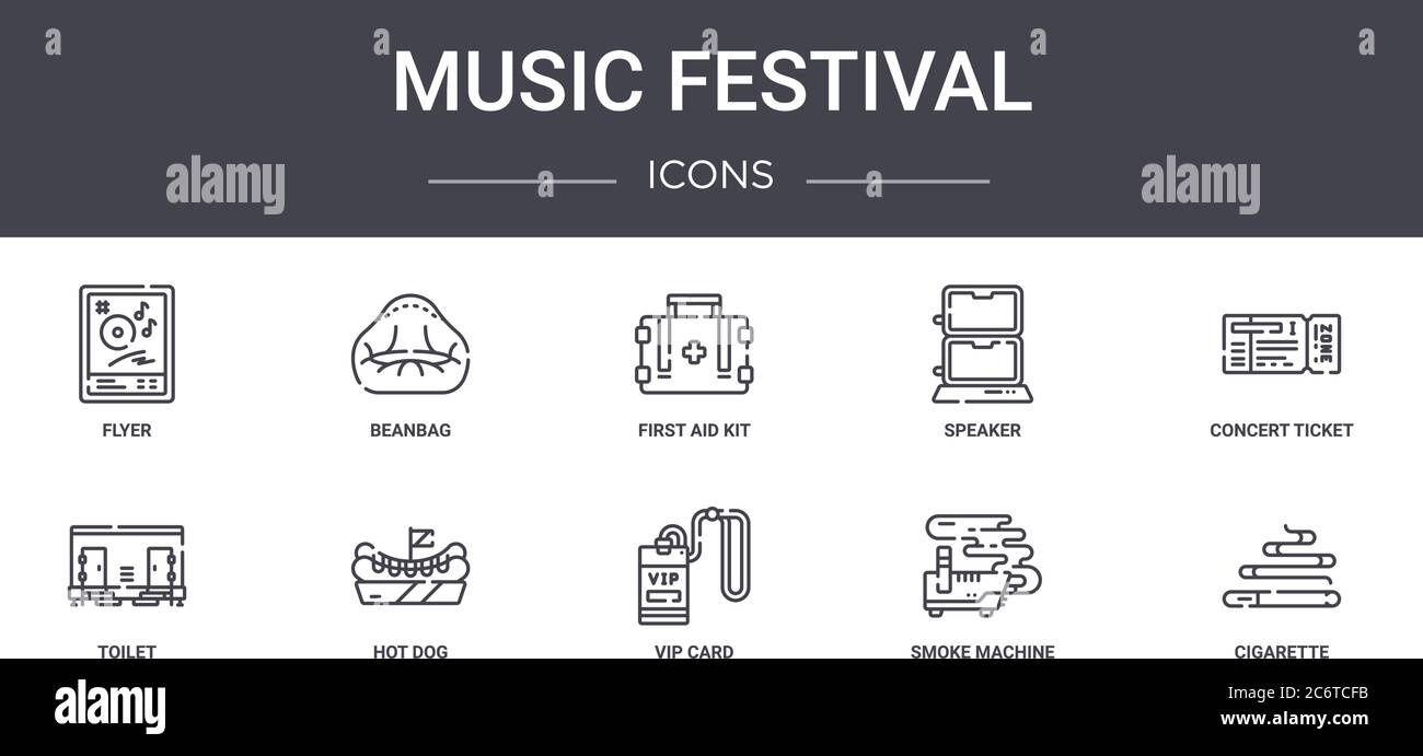 music festival concept line icons set. contains icons usable for web ...