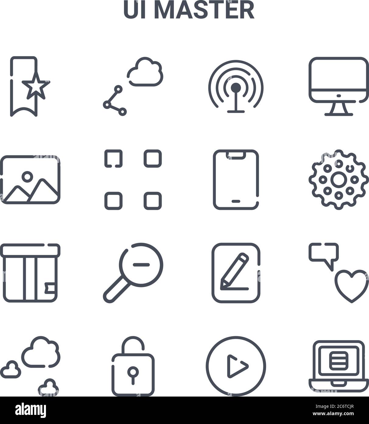 set of 16 ui master concept vector line icons. 64x64 thin stroke icons ...