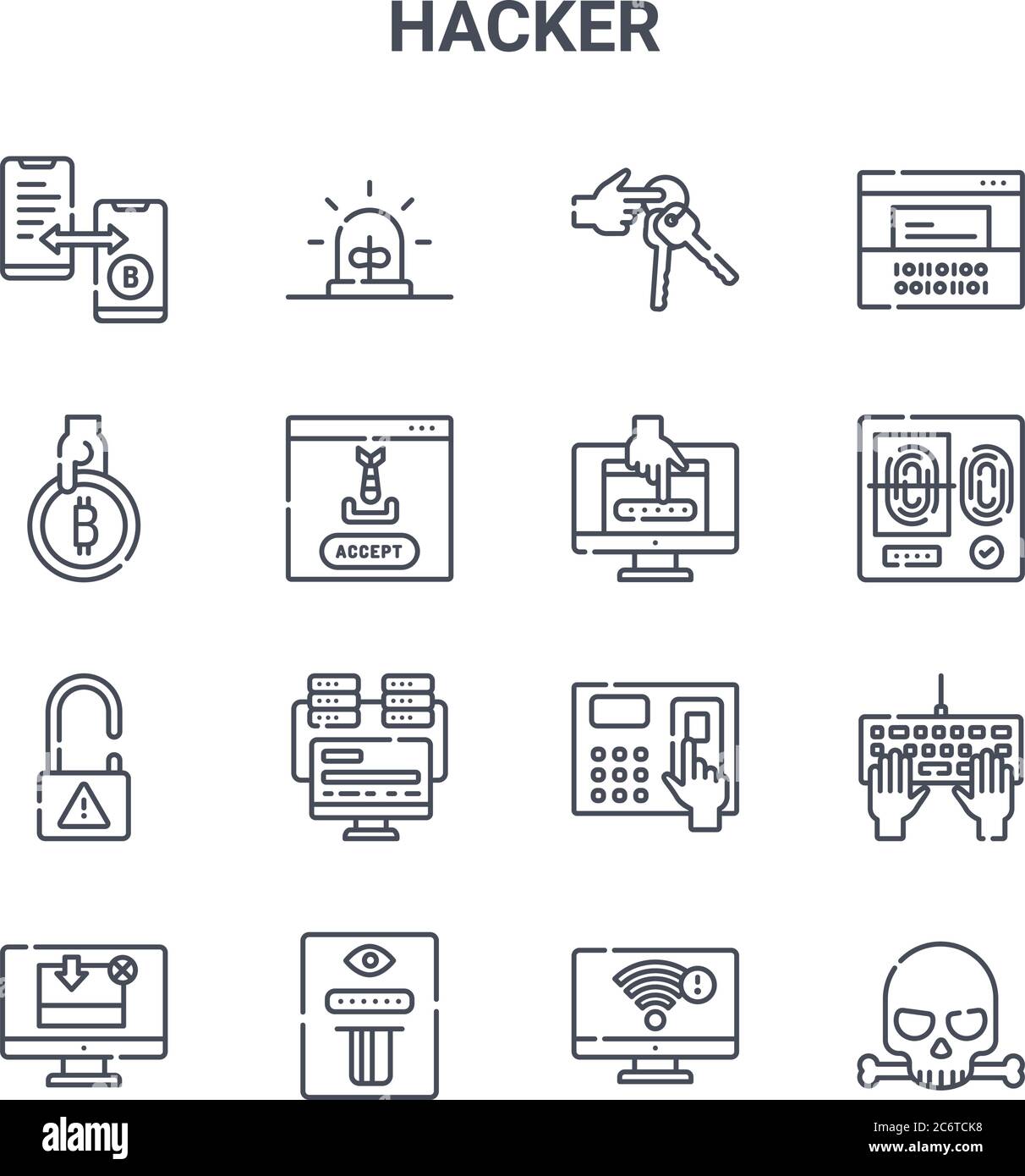 set of 16 hacker concept vector line icons. 64x64 thin stroke icons ...