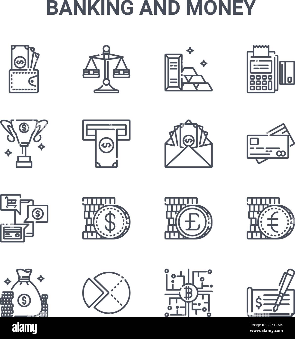 set of 16 banking and money concept vector line icons. 64x64 thin ...
