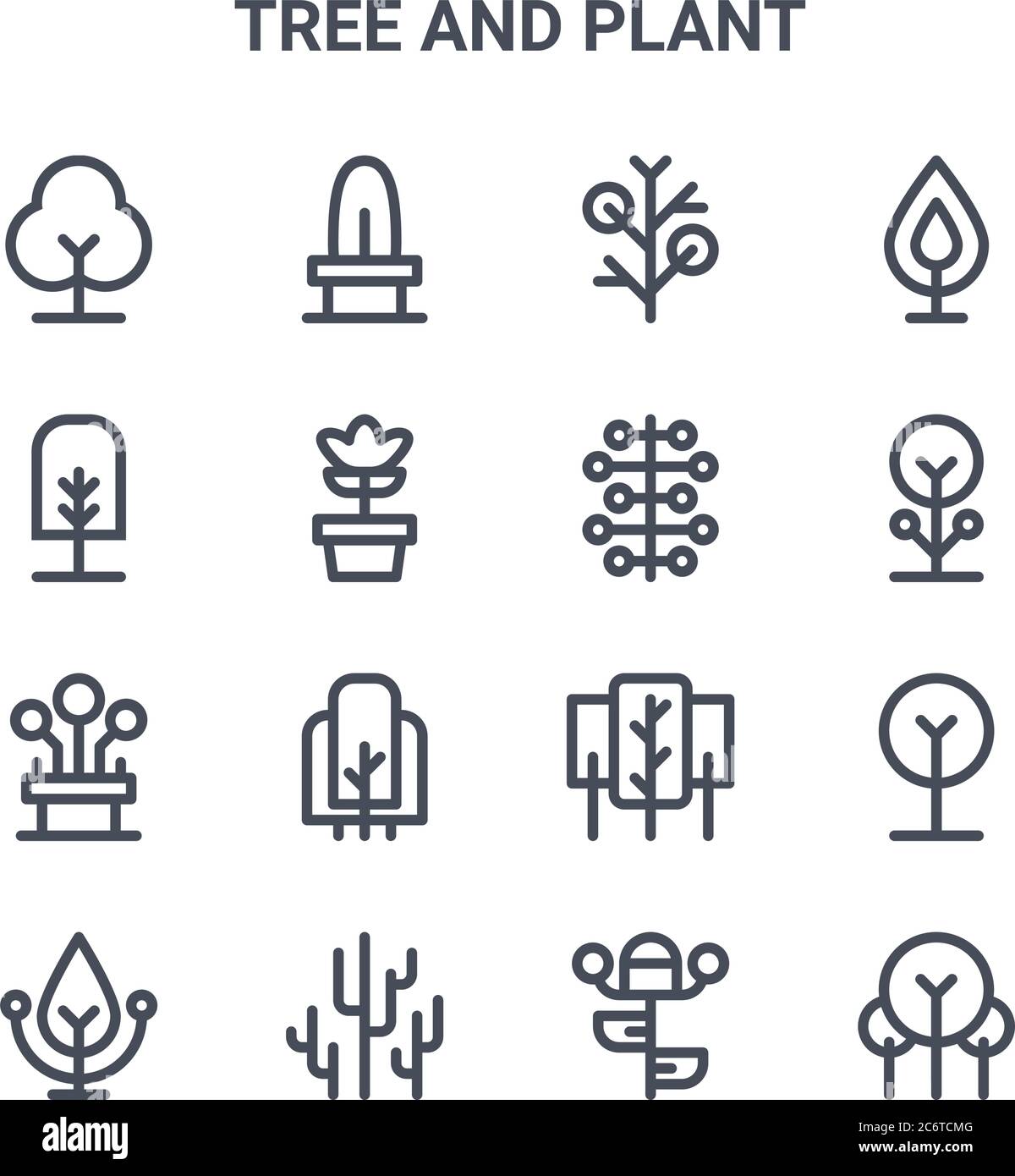 set of 16 tree and plant concept vector line icons. 64x64 thin stroke ...