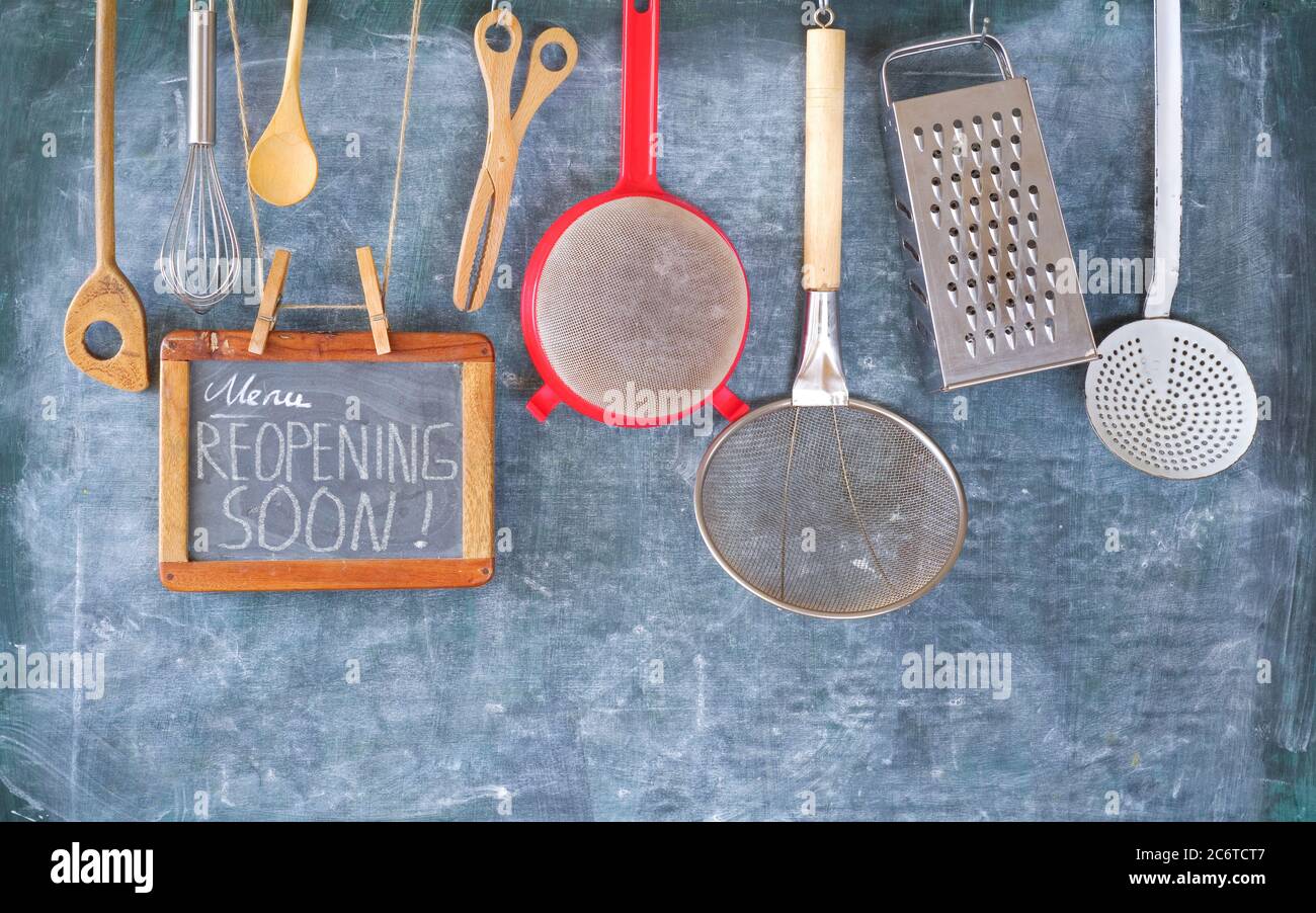 Restaurant display,announcing reopening after the corona lockdown ...