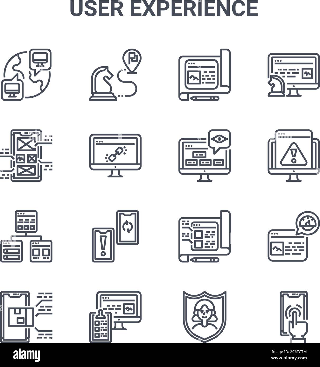 set of 16 user experience concept vector line icons. 64x64 thin stroke ...