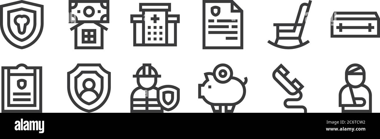 12 set of linear insurance icons. thin outline icons such as injury ...