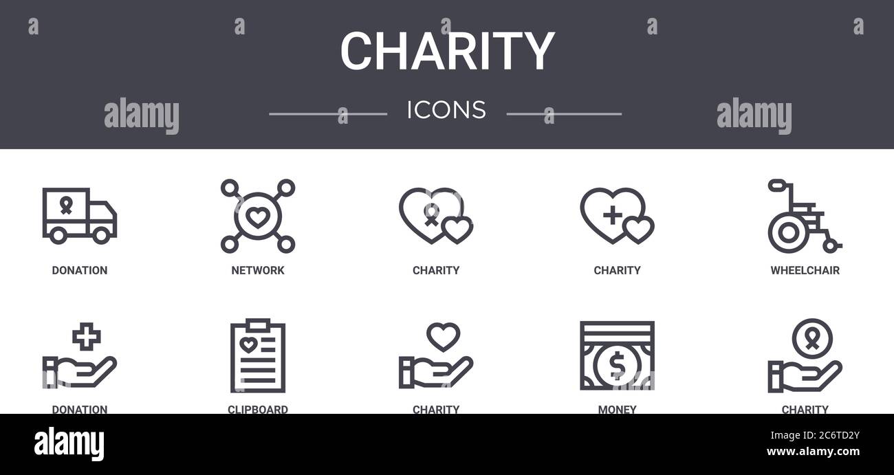 charity concept line icons set. contains icons usable for web, logo, ui ...