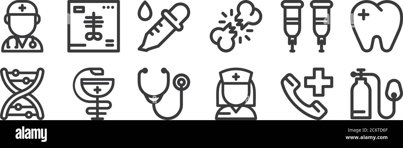 12 set of linear medical tools icons. thin outline icons such as oxygen ...