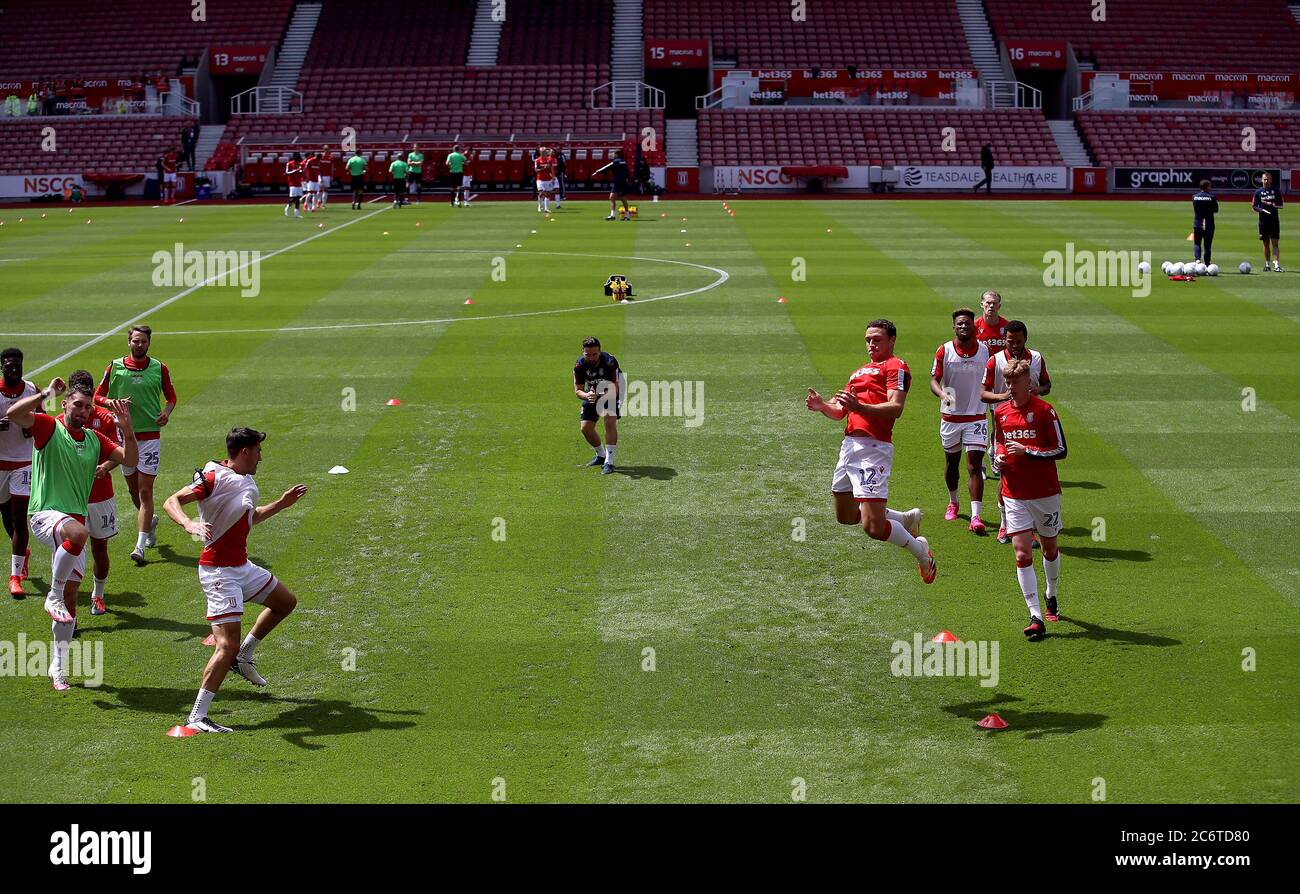 General view as Stoke City warm up on the pitch before the Sky Bet ...