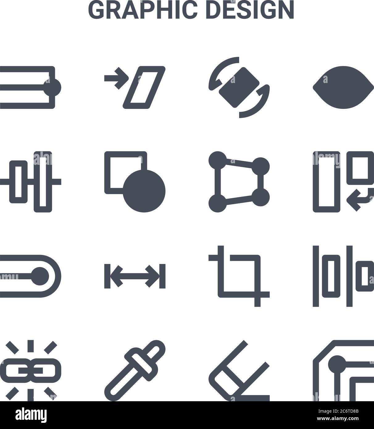 set of 16 graphic design concept vector line icons. 64x64 thin stroke icons such as shear ...
