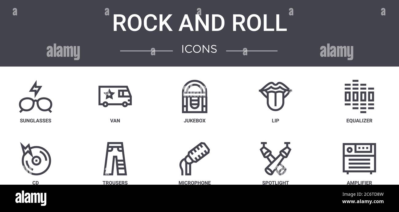 rock and roll concept line icons set. contains icons usable for web ...